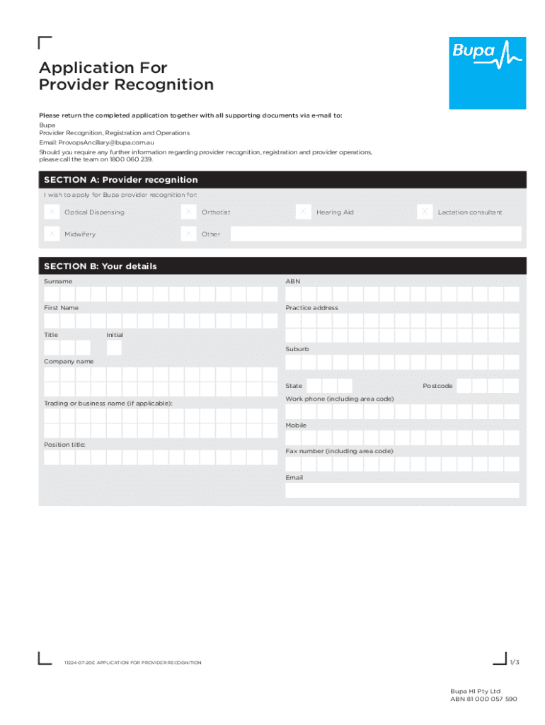 Fillable Online SECTION A: Provider recognition - Bupa Fax Email Print - pdfFiller