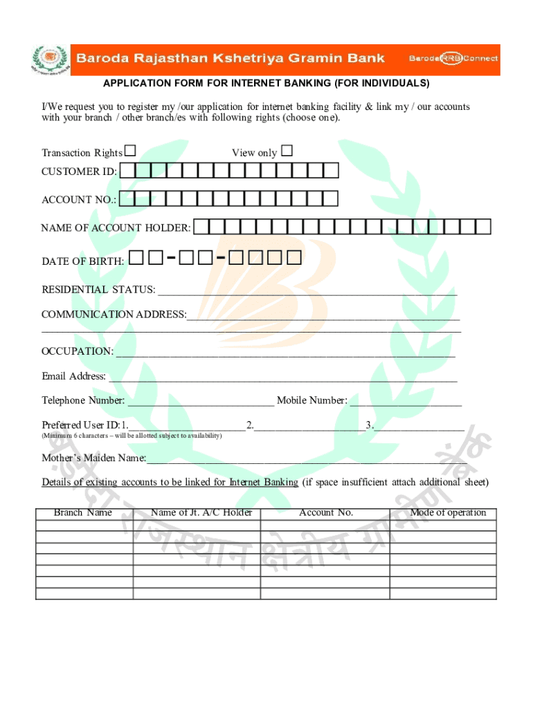 Fillable Online APPLICATION FORM FOR INTERNET BANKING (FOR individuals ...