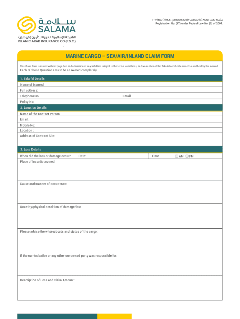 Fillable Online Marine Cargo Claim Form - Personal Fax Email Print ...