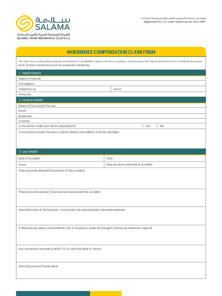 Fillable Online WORKMEN'S COMPENSATION CLAIM FORM Fax Email Print ...