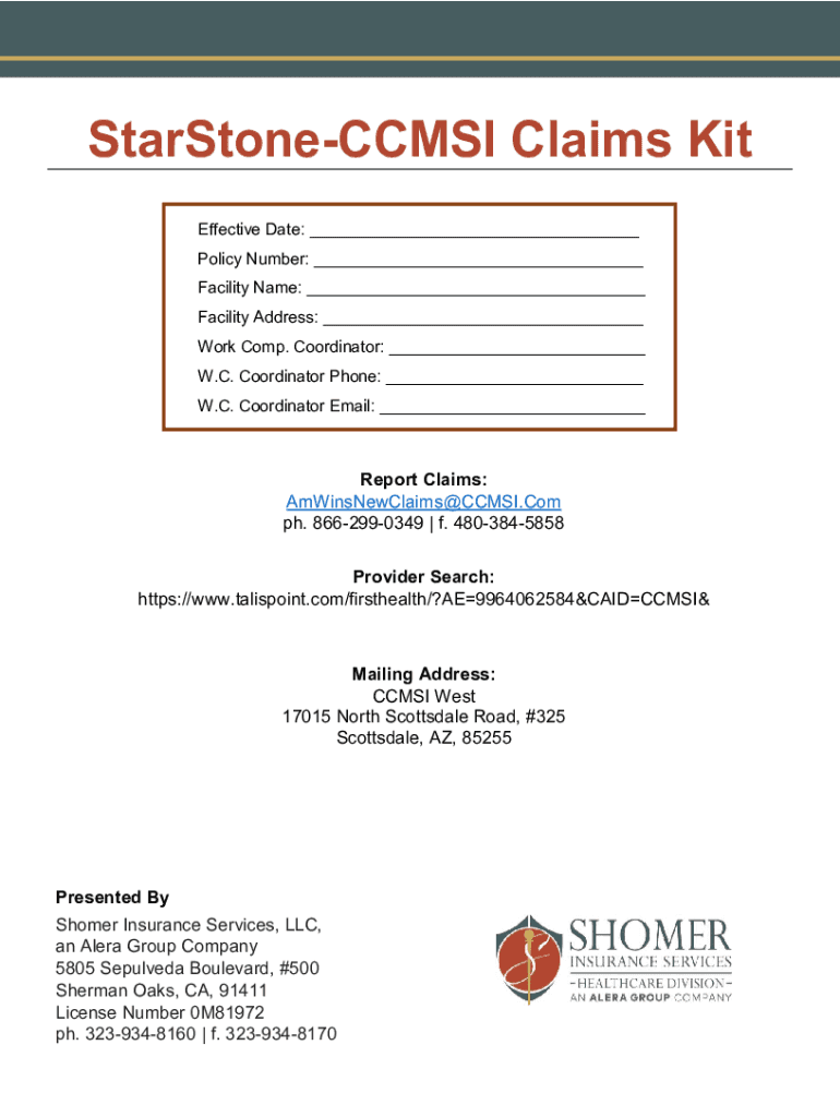 Fillable Online StarStone-CCMSI Claims Kit - Shomer Fax Email Print ...