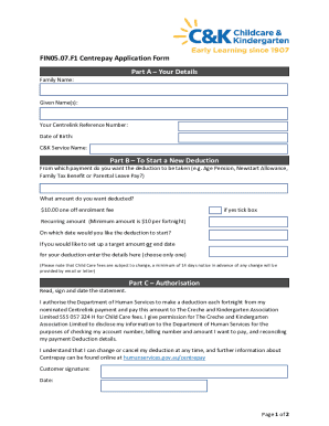 Fillable Online FIN05.07.F1 Centrepay Application Form Fax Email Print ...