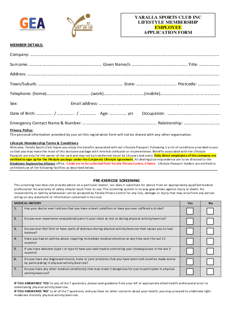 Fillable Online gea asn OBSERVER / YARALLA LIFESTYLE MEMBERSHIP ...