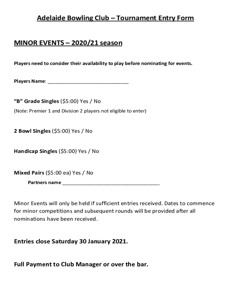 Fillable Online Tournament entry form - Welcome to the Adelaide Bowling ...