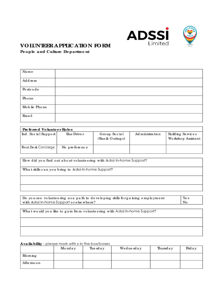 Fillable Online 7+ Volunteer Application Form Templates - PDF, DOC ...