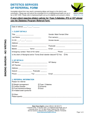 Fillable Online DIETETICS SERVICES GP REFERRAL FORM Fax Email Print - pdfFiller