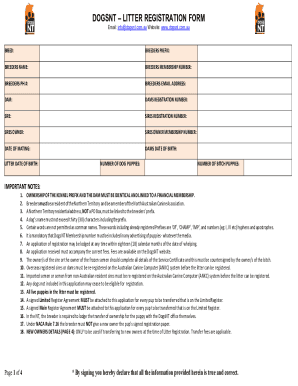 Fillable Online DOGSNT LITTER REGISTRATION FORM Fax Email Print - pdfFiller