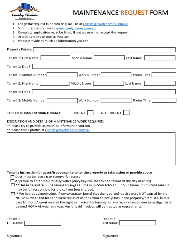 Fillable Online 54 Maintenance Request Form Templates ...