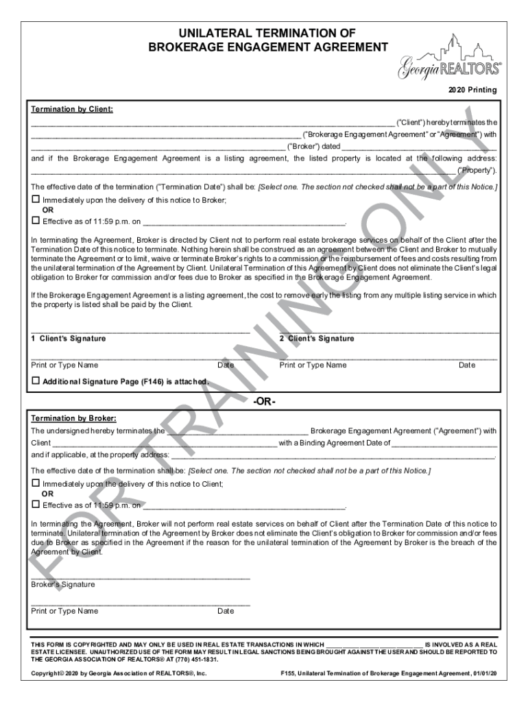 Fillable Online UNILATERAL TERMINATION OF BROKERAGE ENGAGEMENT ...