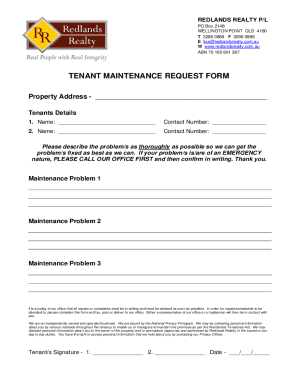 Fillable Online TENANT MAINTENANCE REQUEST FORM - Redlands Realty Fax ...