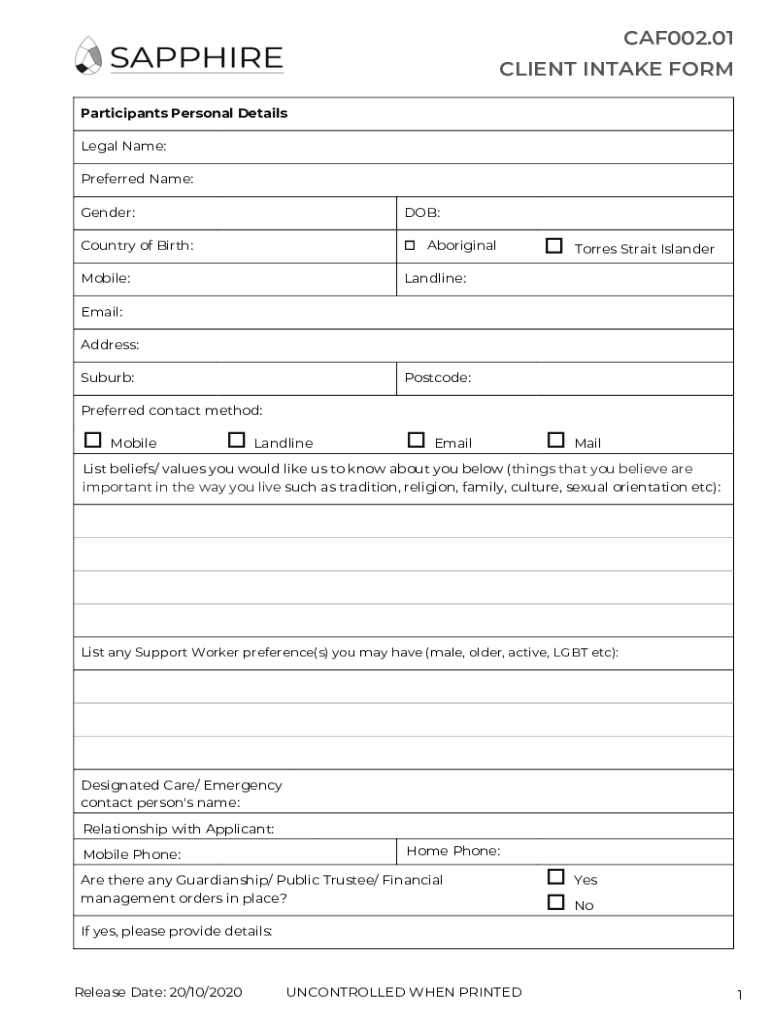 Fillable Online CAF002.02 Client Intake Form1 Fax Email Print - pdfFiller