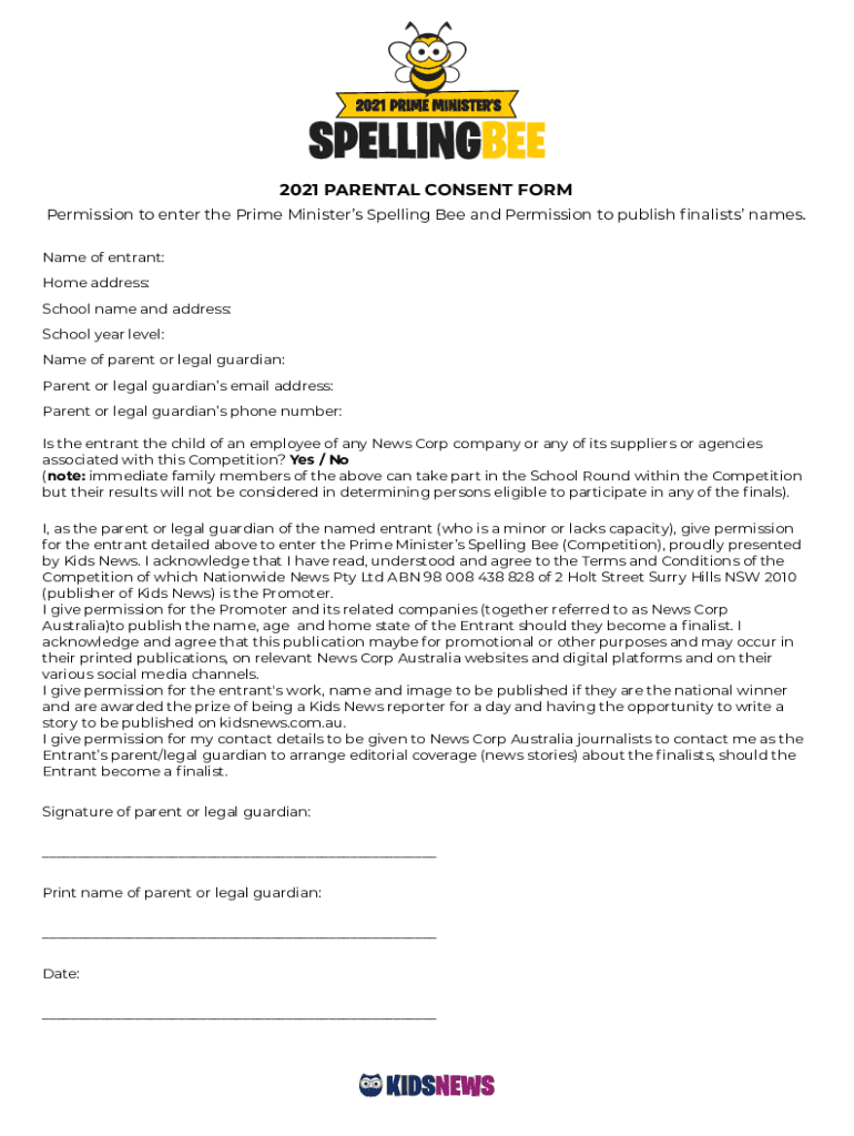 Fillable Online spelling-bee-consent-form Fax Email Print - pdfFiller