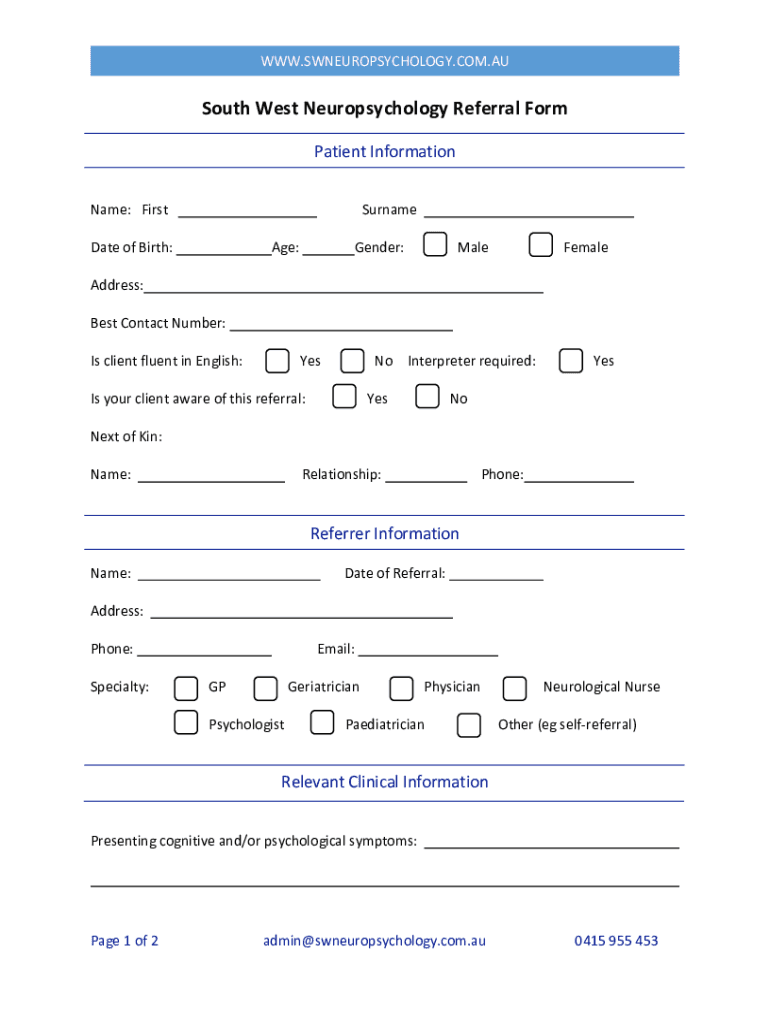 Fillable Online Referral.Form.docx Fax Email Print - pdfFiller