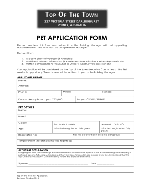 Fillable Online Download Pet Application Form - Wharf Terraces Fax ...