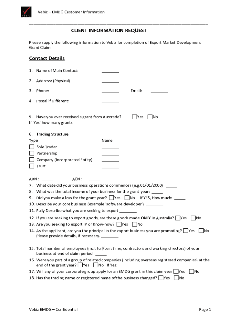 Fillable Online CLIENT INFORMATION REQUEST Contact Details - Vebiz Fax ...