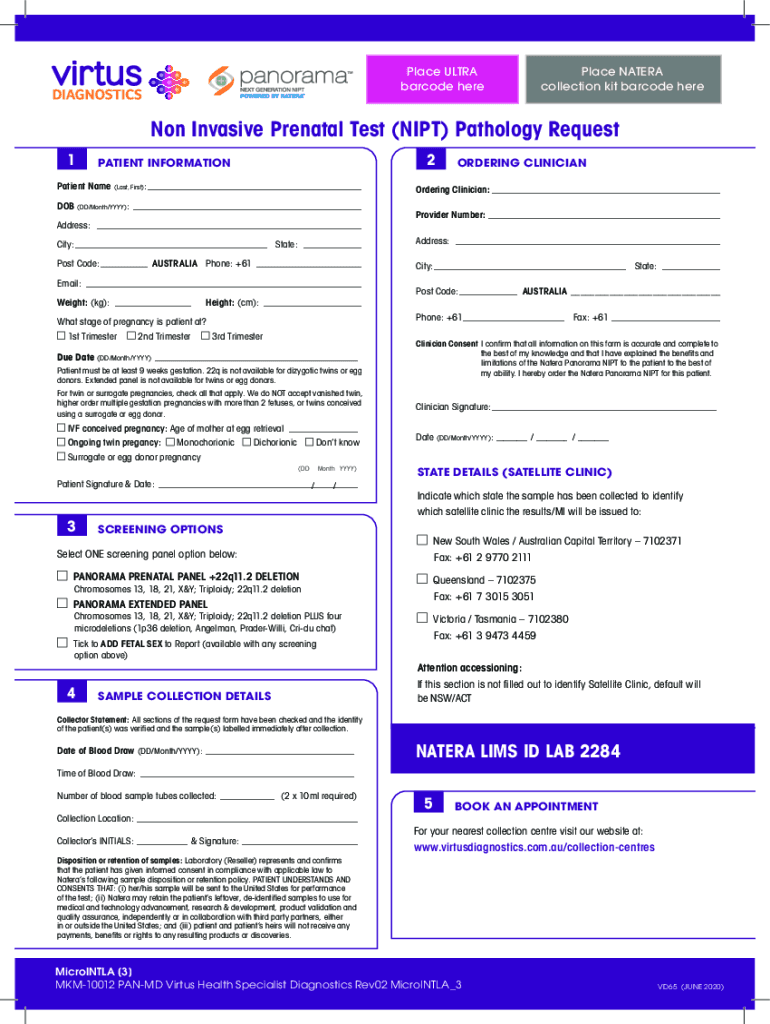 Fillable Online Non Invasive Prenatal Test (NIPT) Pathology Request Fax ...