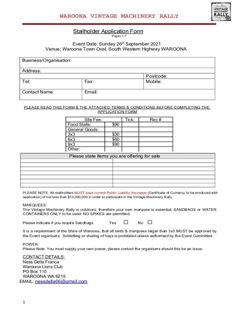 Fillable Online Venue: Waroona Town Oval, South Western Highway WAROONA ...