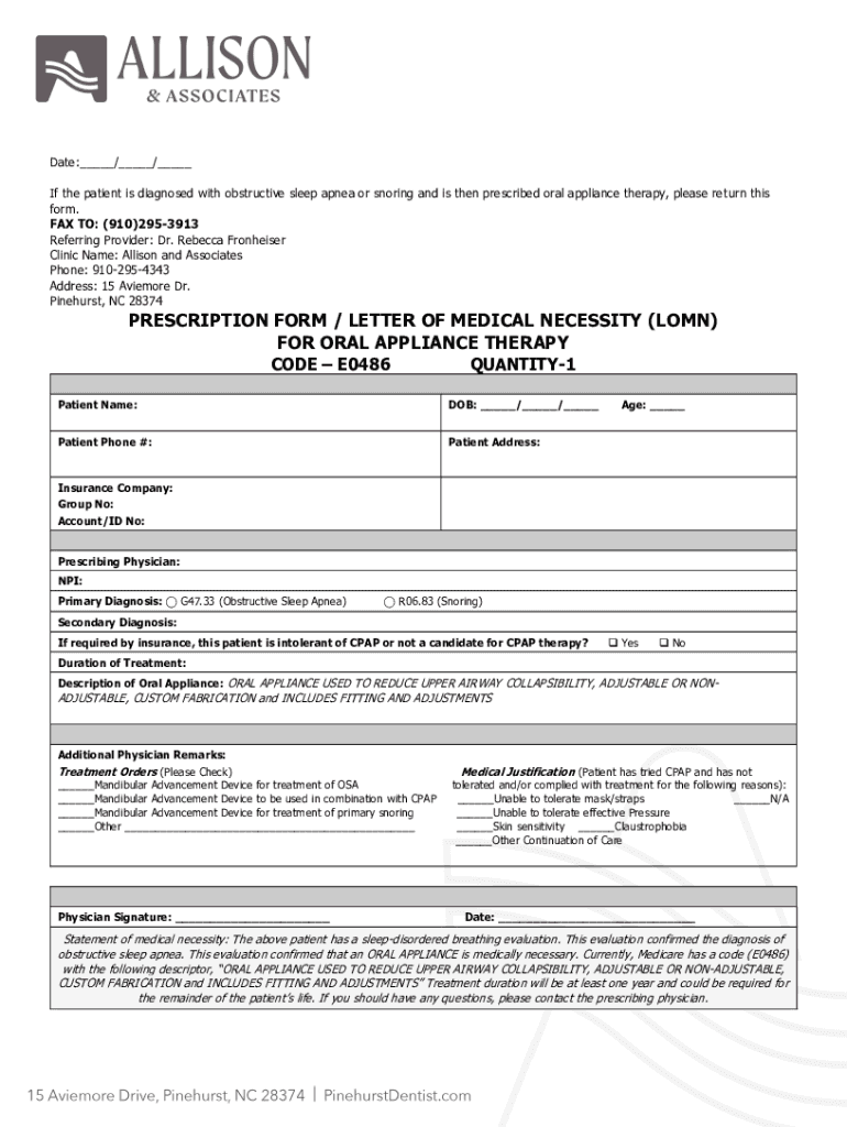 Fillable Online PRESCRIPTION FORM / LETTER OF MEDICAL NECESSITY (LOMN ...
