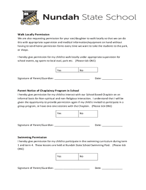 Fillable Online nundahss eq edu CONSENT FORM FOR CHILD TO BE ALLOWED TO ...