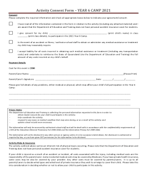 Fillable Online tewantinss eq edu Activity Consent Form YEAR 6 CAMP ...