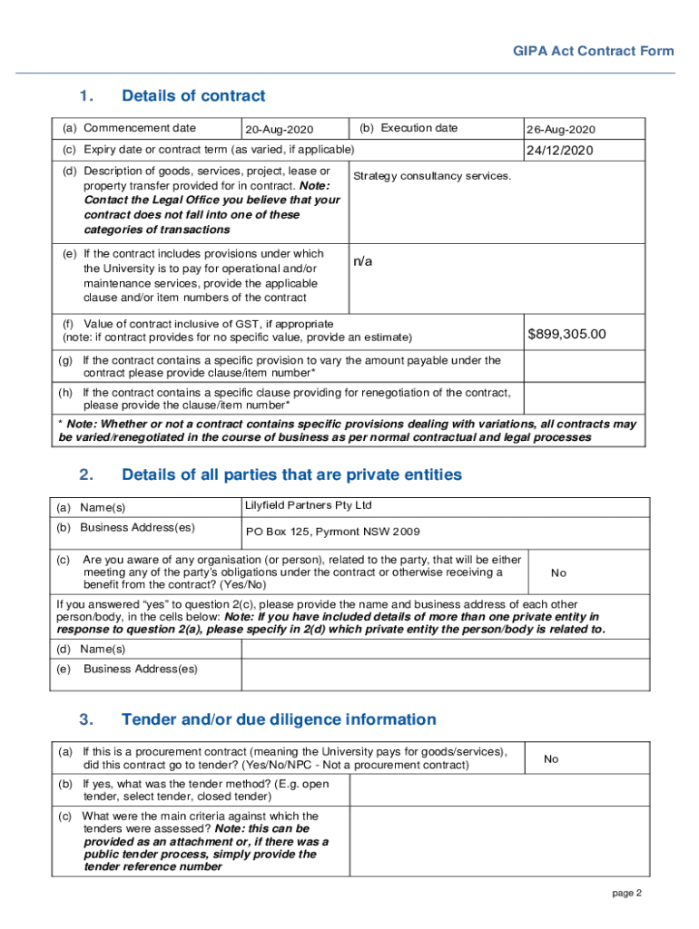 Fillable Online GIPA Contract Register form. GIPA Contract Register ...