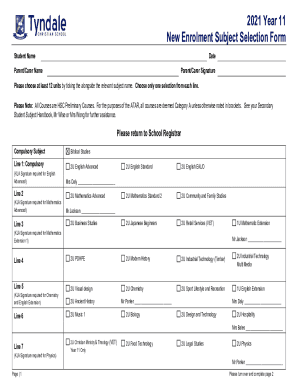 Fillable Online 2021 New Enrolments Year 11 Subject Selection Form.docx ...