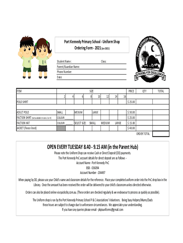 Fillable Online Uniform Order Form Jan 2021.xlsx Fax Email Print ...