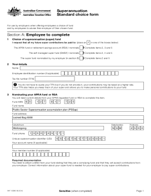 Fillable Online Superannuation (super) standard choice form - CSC Fax ...