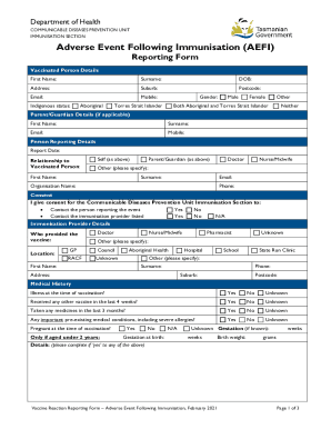 Fillable Online Adverse Event Following Immunisation (AEFI) Reporting Form Fax Email Print ...