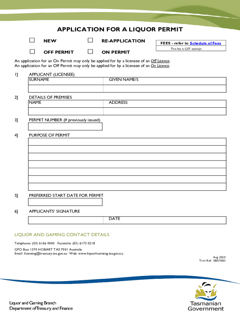 Fillable Online On or Off - Liquor permit application. Liquor Permit ...