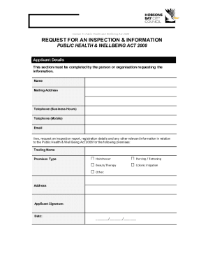 Fillable Online 2020 Request for Inspection Information - Public Health ...