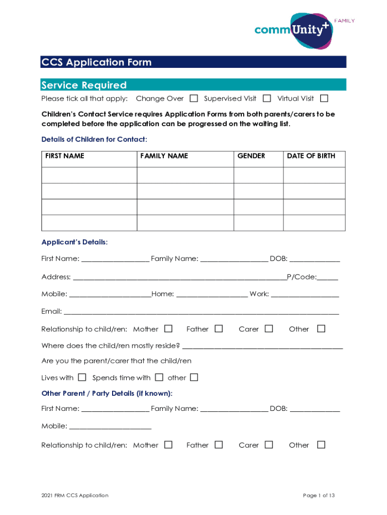 Fillable Online CCS Application Form Service Required - comm-unityplus ...