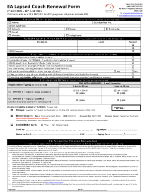Fillable Online EA Lapsed Coach Renewal Form Fax Email Print - pdfFiller