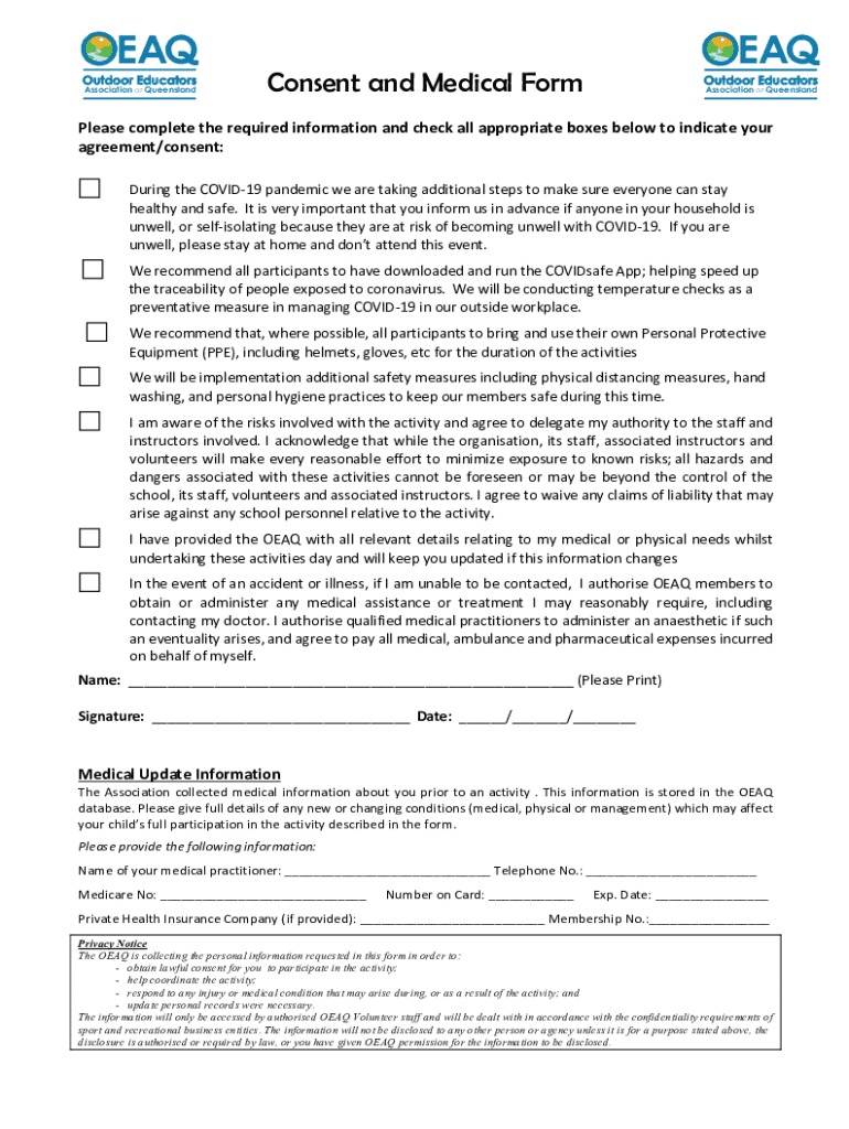 Fillable Online OEAQ Medical and Consent Form Fax Email Print - pdfFiller