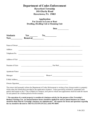 Fillable Online License to Lease or Rent Dwelling, Dwelling Unit or ...