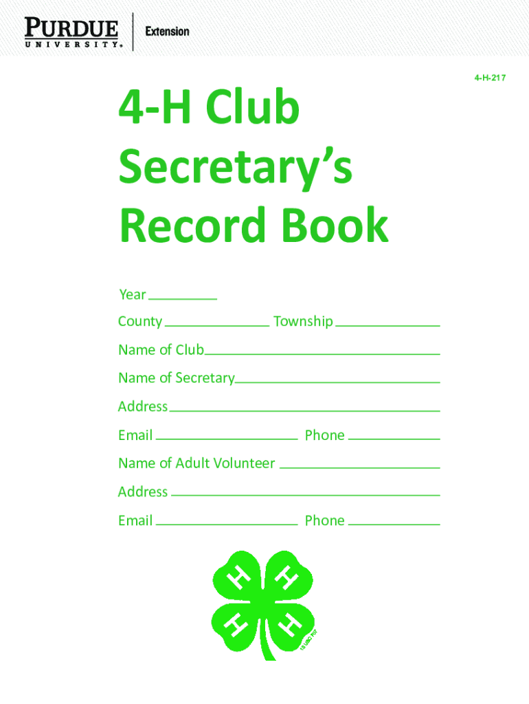 Fillable Online 4-H Club Secretary's Record Book. 4-H Club Secretary's ...