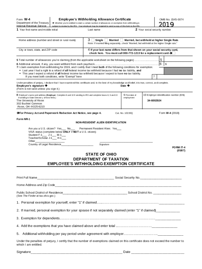 Employees Withholding Allowance Certificate W-4 19 ... Doc Template ...