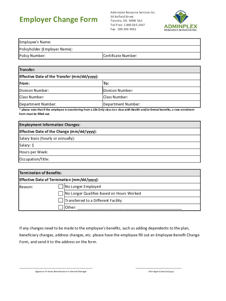 Fillable Online Canada Employee Change Form - Adminplex Resource ... Fillable Online Canada Employee Change Form - Adminplex Resource ...