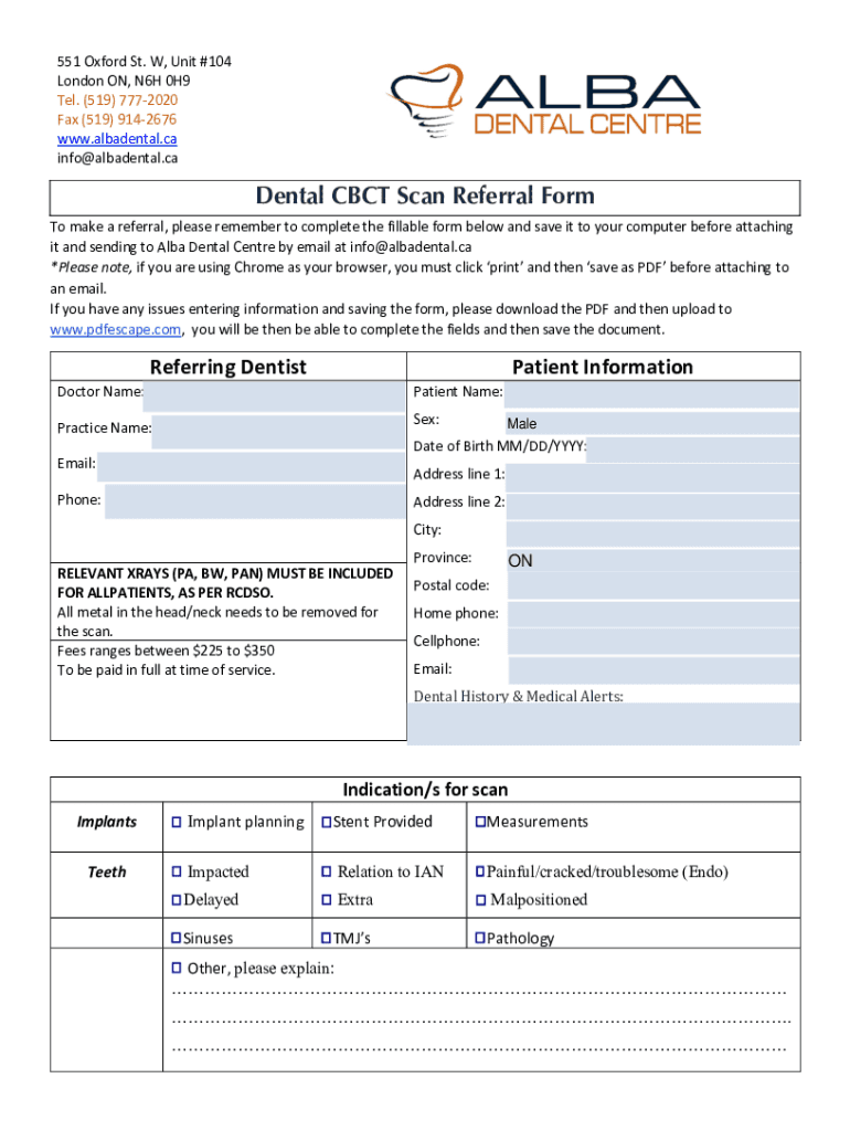 Fillable Online CBCT referral form Alba Dental2021-02-02a.docx Fax ...