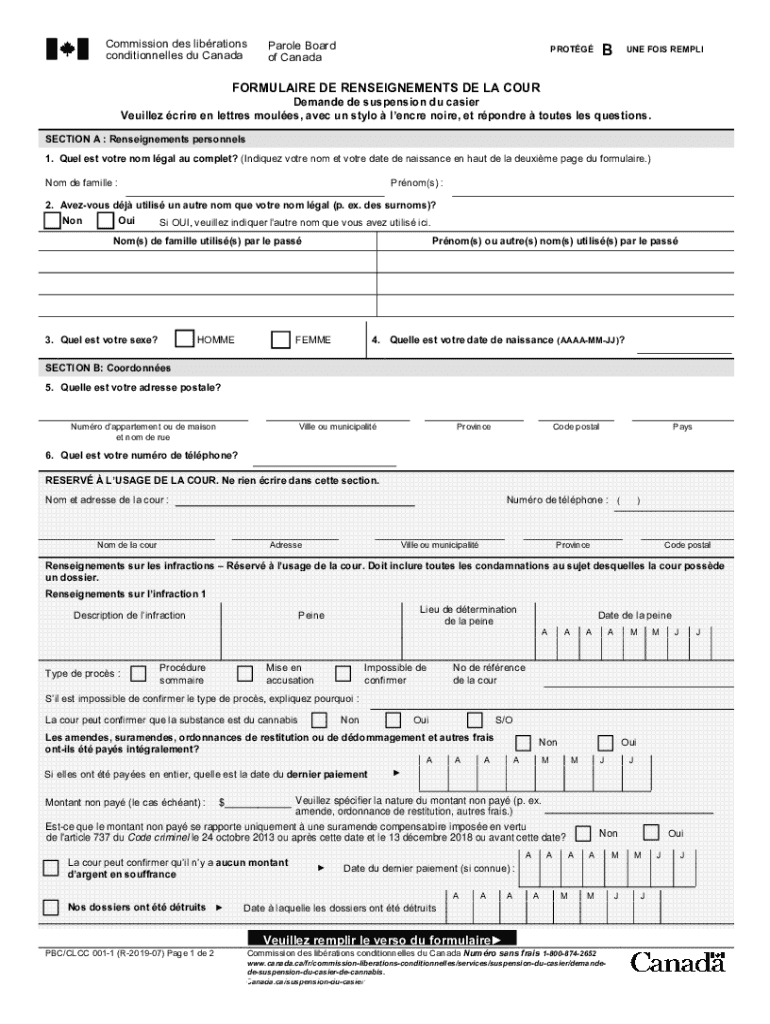 Fillable Online Formulaire de renseignements de la cour. Formulaire ...