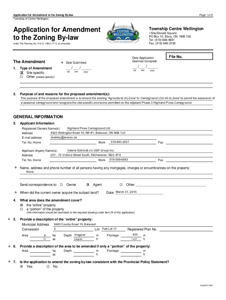 Fillable Online Application Form - Zoning Bylaw Amendment - Centre ...