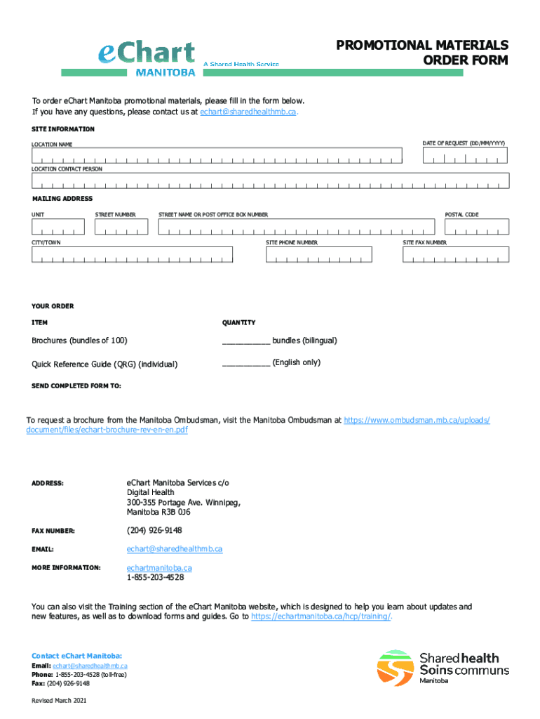 Fillable Online Promotional Materials Order Form - Promotional ...