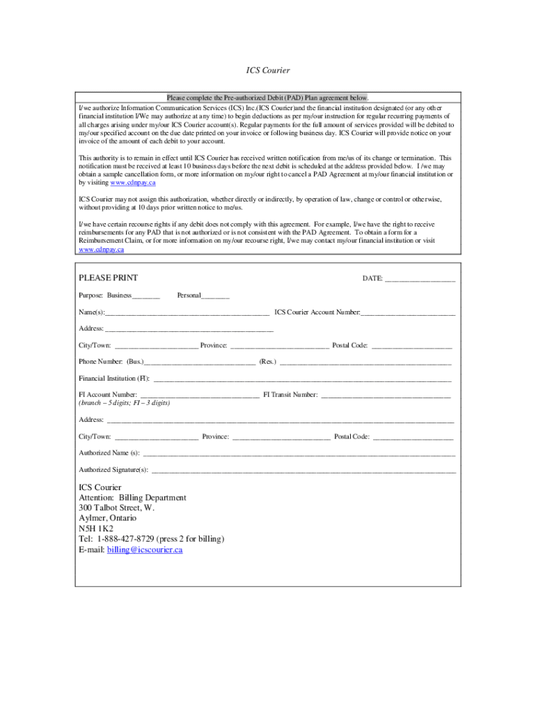 Fillable Online PRE-AUTHORIZED DEBIT PAYMENT FORM - ICR Rentals Fax ...