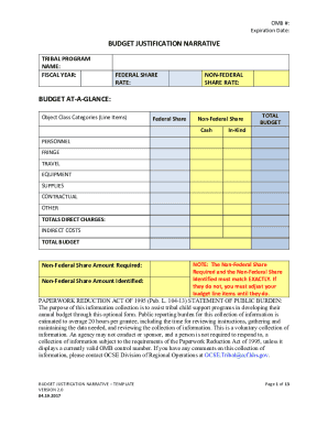 Fillable Online Tribal Budget and Narrative Justification Template Fax ...