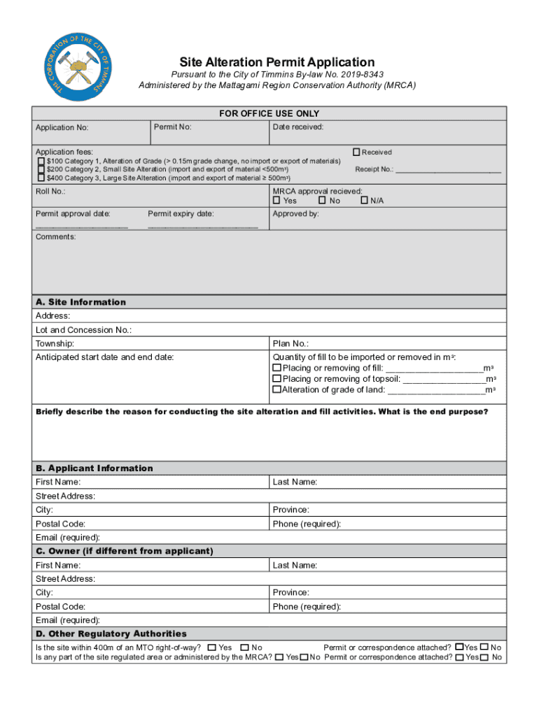 Fillable Online Site Alteration Permit Application - mattagamiregion.ca Fax Email Print - pdfFiller
