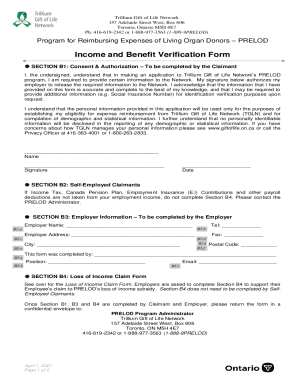Fillable Online Income and Benefit Verification Form - Gift of Life Fax ...