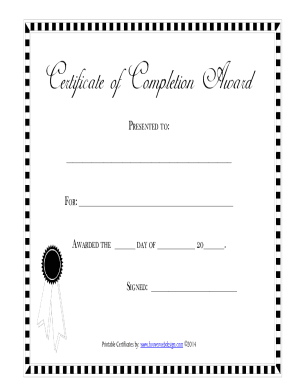 Fillable Online Blank Completion Certificate Template - PDF Formate ...