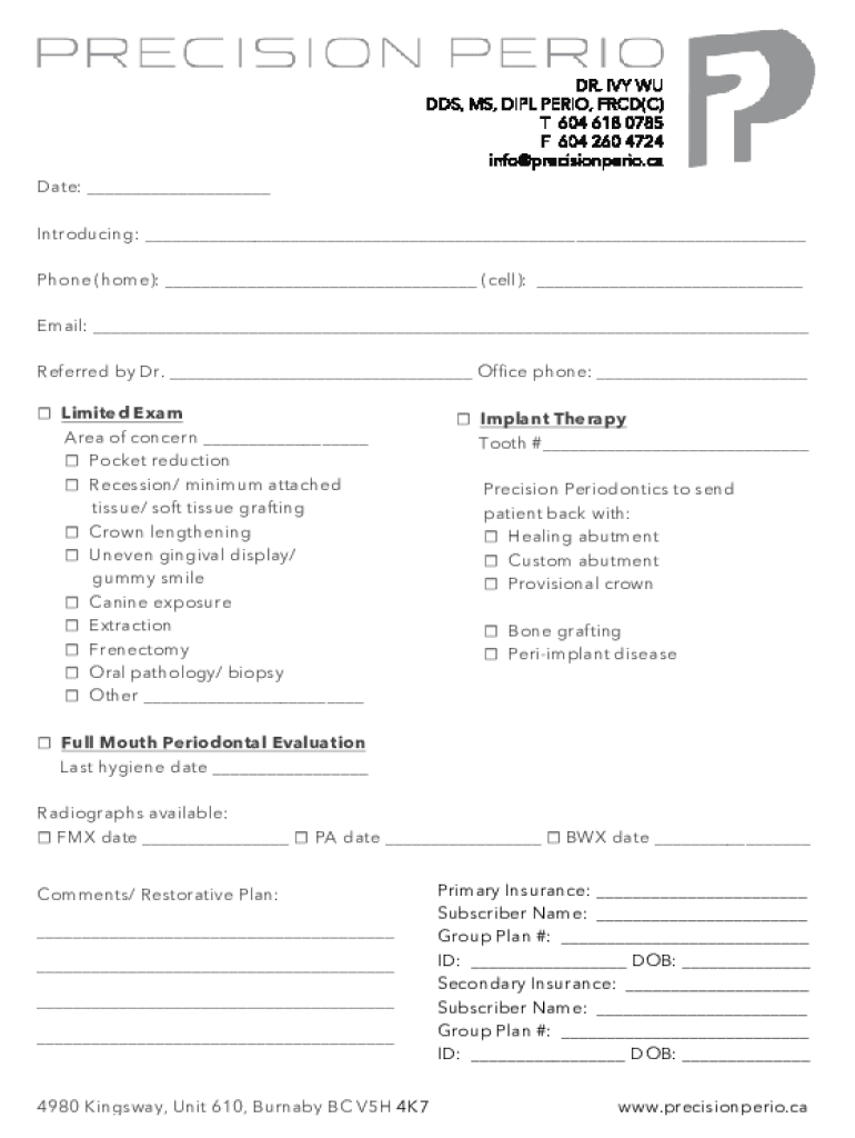 Fillable Online Precision Perio referral form single side Fax Email ...