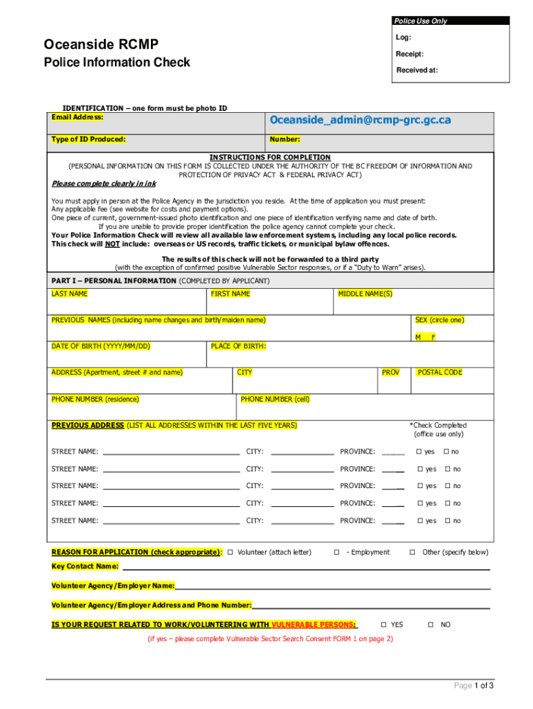 Fillable Online PDF RCMP Criminal Record Check - Parksville Fire ...