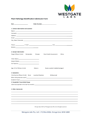 Fillable Online Plant Pathology Identification Submission Form Fax Email Print - pdfFiller